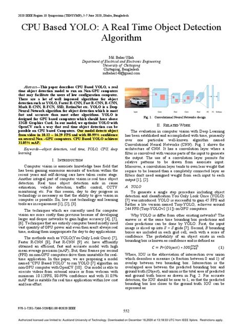 10cpu Based Yolo A Real Time Object Detection Algorithm Pdf Deep