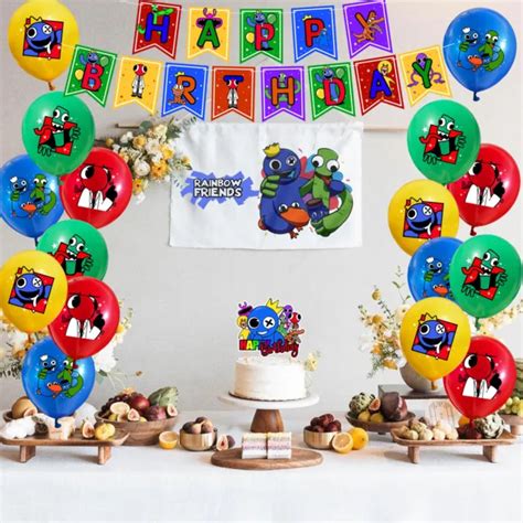 Rainbow Friends Happy Birthday Banner Balloons Party Set Decor Cake