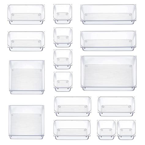 Antjumper 16 Pcs Clear Plastic Drawer Organizers Set 5 Size Versatile Bathroom And Vanity