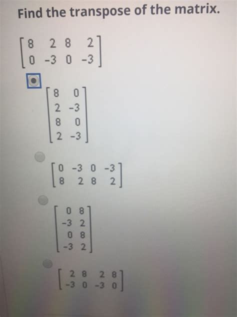 Solved Find The Transpose Of The Matrix Chegg