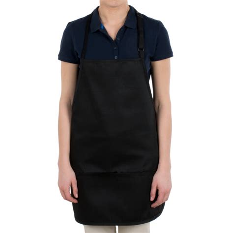 Chef Revival Black Poly Cotton Customizable Bib Apron With 3 Pockets