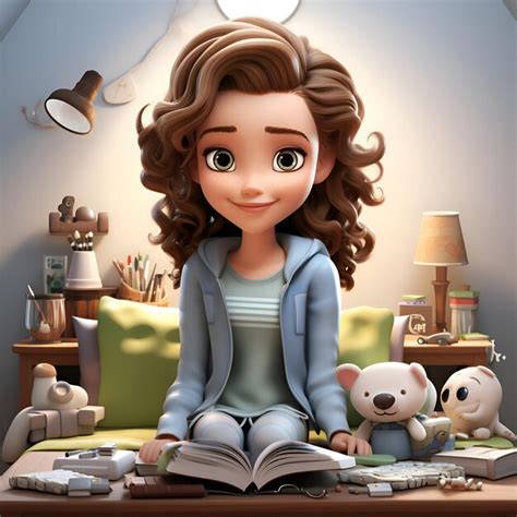 Premium Photo 3d Rendering Of A Cute Girl Reading A Book In Her Room