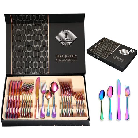 Bimiti Beautiful Colored 24 Piece Stainless Steel Tableware Unique