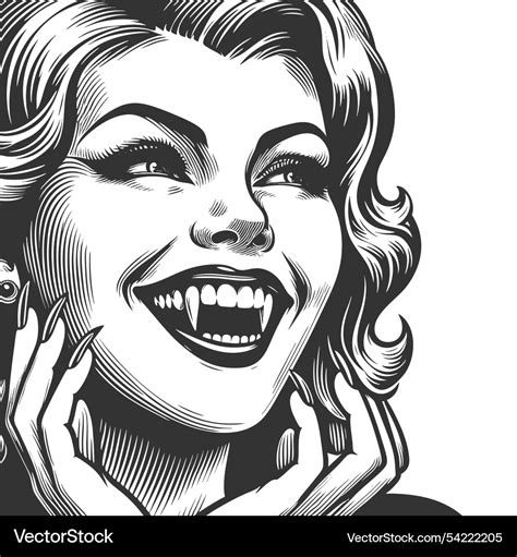 Smiling Female Vampire Engraving Sketch Royalty Free Vector