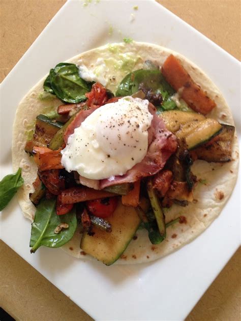 Delicious Vegie Stack With Bacon And Poached Egg