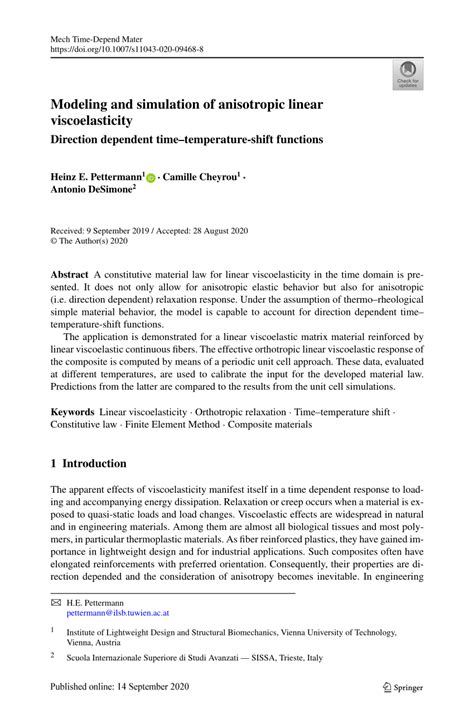 Pdf Modeling And Simulation Of Anisotropic Linear Viscoelasticity