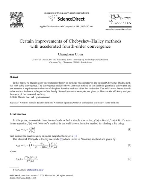 Pdf Certain Improvements Of Chebyshevhalley Methods With Accelerated Fourth Order Convergence