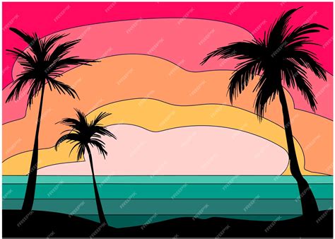 Premium Vector Vector Drawing Of A Beautiful Tropical Landscape A