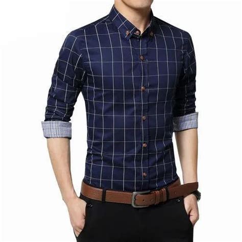 Checks Dark Blue Mens Checked Cotton Shirt Machine Wash Size S Xxl