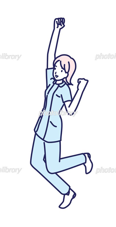 ガッツポーズでジャンプする白衣の女性 イラスト素材 7236429 フォトライブラリー Photolibrary