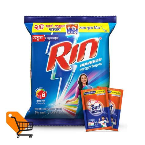 Rin Advanced Synthetic Laundry Detergent Powder 1kg With 2pcs 70gm Surf Excel Powder Free