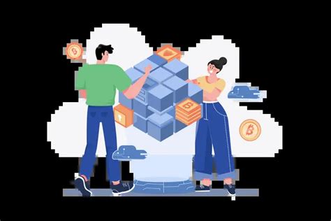 Best Premium People Building Blockchain Network Illustration Download