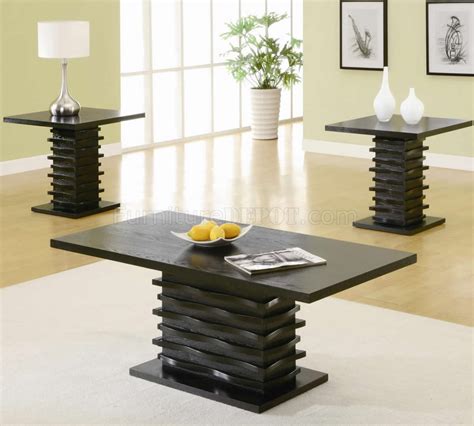 Rich Black Finish Modern 3pc Coffee Table Set Wwave Design Base