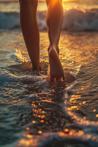 Premium Photo Female Feet On The Sand At The Beach Generative Ai