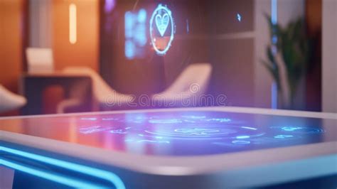 Futuristic Interactive Touchscreen Table Displaying Healthcare Data In