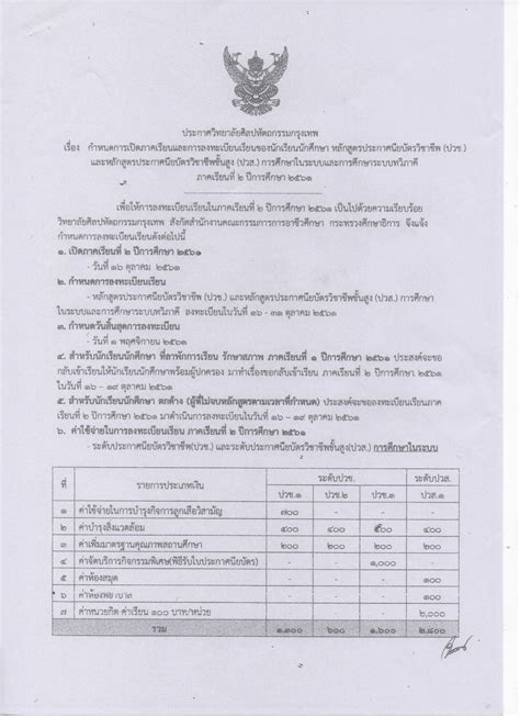ประกาศ วิทยาลัยศิลปหัตถกรรมกรุงเทพ โรงเรียนช่างหนัง