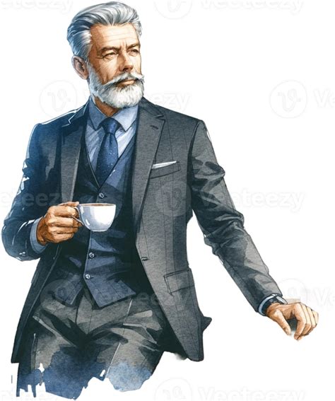 Ai Generated Dapper Senior Gentleman With Coffee And Smartphone
