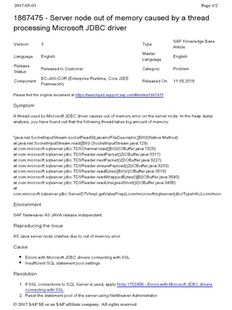 Server Node Out Of Memory Caused By A Thread Processing Microsoft Jdbc Driver Pdf Java