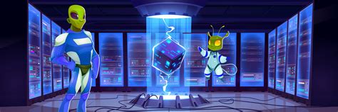 Alien Team In Spaceship Data Center Room Vector 25449465 Vector Art At