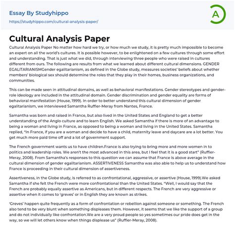 Cultural Analysis Paper Essay Example