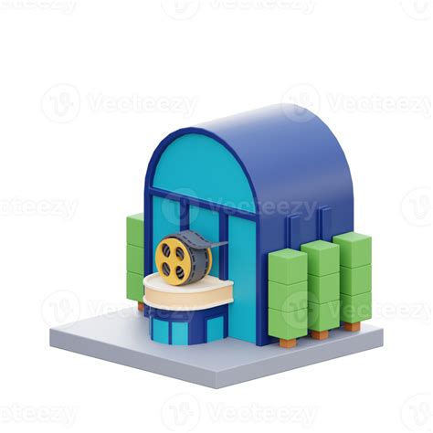 Modern 3d Cinema Building Asset With Dome Structure And Film Reel Decor