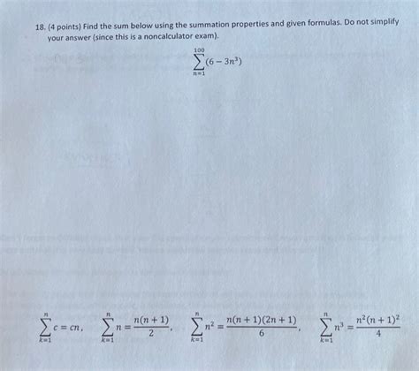Solved 18 4 Points Find The Sum Below Using The Summation