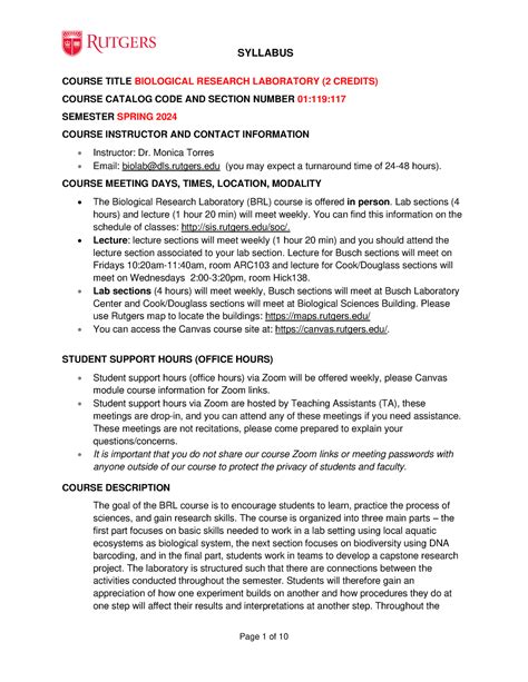 Syllabus Spring 2024 Course Title Biological Research Laboratory 2 Credits Course Catalog
