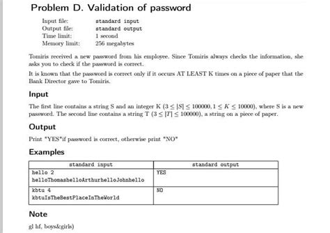 Problem D Validation Of Password Input File