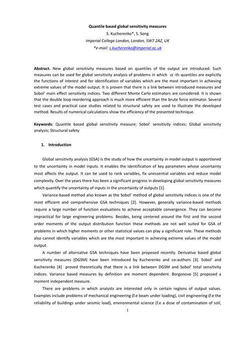 Pdf Quantile Based Global Sensitivity Measures