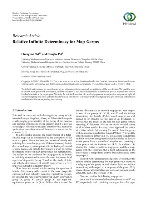 Pdf Relative Infinite Determinacy For Map Germs