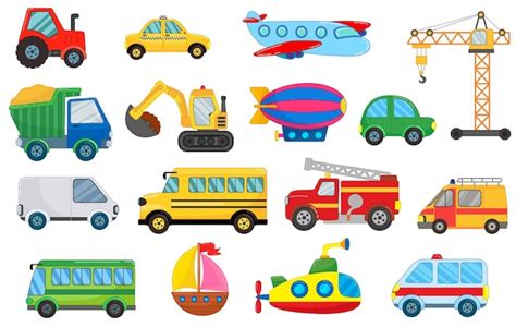 Gran Vector Conjunto De Transporte Y Coches En Divertido Estilo De