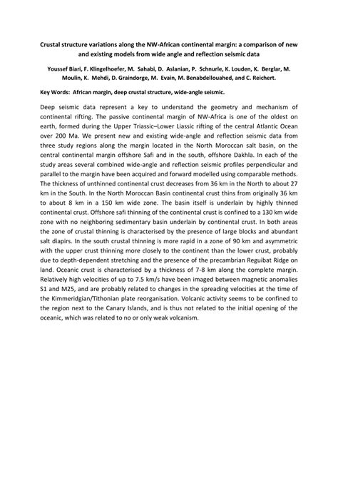 Pdf Crustal Structure Variations Along The Nw African Continental Margin A Comparison Of New