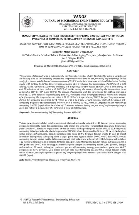 Pdf Pengaruh Variasi Suhu Pada Proses Self Tempering Dan Variasi