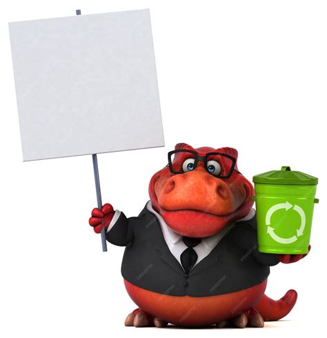 Premium Photo Funny 3d Red Dinosaur Character Holding A Placard And A