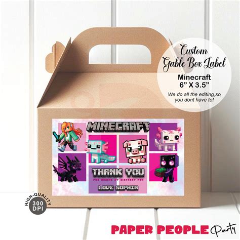 Minecraft Gable Box Label Minecraft Girl Birthday Favour Label Custom