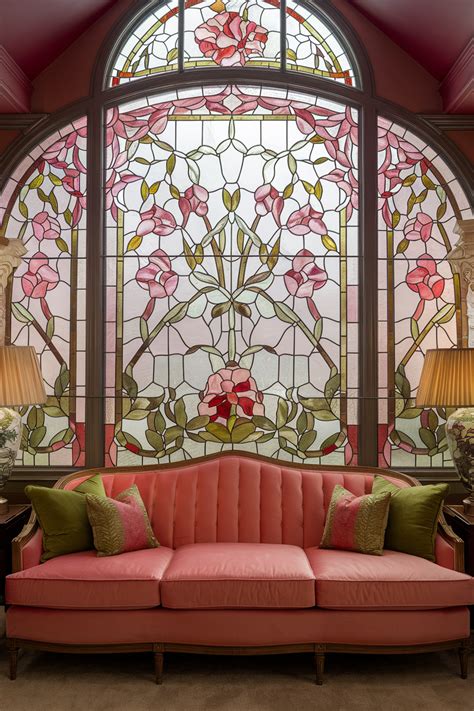Bright Floral Stained Glass Accent In A Cozy Living Space Stained