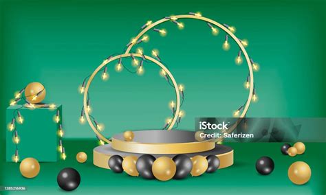 현실적인 3d 포디움 풍선 골드 와 3d Led 빛 배경 0명에 대한 스톡 벡터 아트 및 기타 이미지 0명 3차원 형태