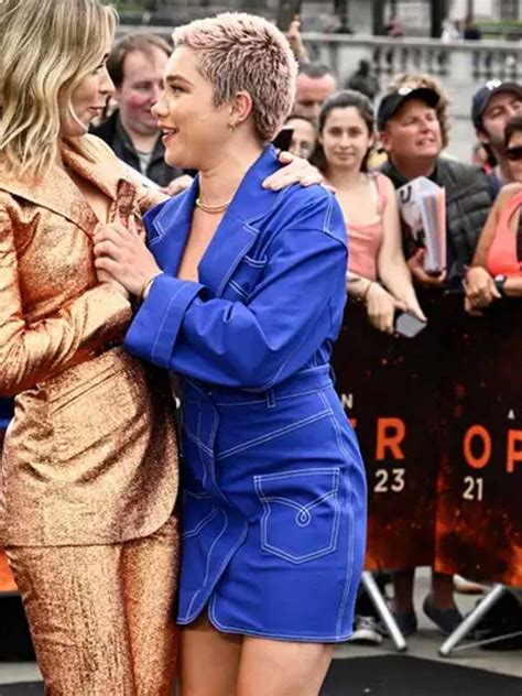 Florence Pugh Oppenheimer 2023 Movie Event Blue Coat
