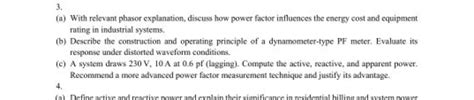 A With Relevant Phasor Explanation Discuss How Power Factor Influences