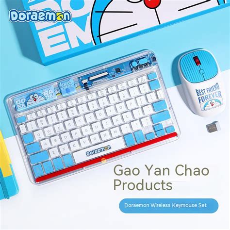 New Doraemon Wireless Keyboard Mouse Set Cartoon Notebook Desktop Computer Bluetooth Shopee
