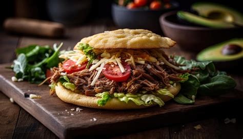Arepa Artesanal Comida Colombiana Arepa Con Carne Mechada Foto Premium