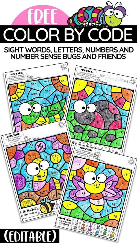 Free Color By Code Bugs And Insects Editable Kindergarten Math Center Kindergarten Activities