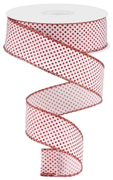 Glitter Micro Dot On Royal Ribbon 15 X 10 Yards White Red Love