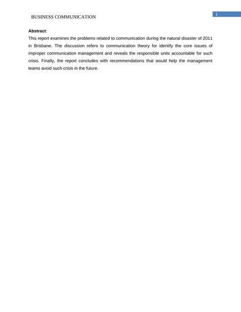 Problems Of Communication During Natural Disaster Of 2011 In Brisbane