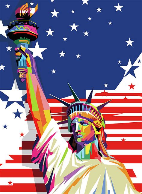 Liberty Statue America Flag Wpap Pop Art Digital Art By Ahmad Nusyirwan