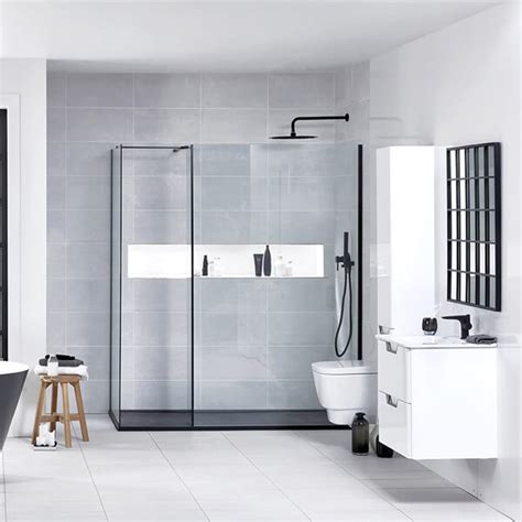 Frontline Aquaglass 8mm Black L Shaped Walk In Shower Panel With