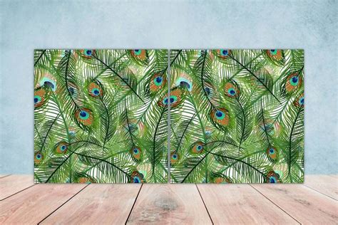 Peacock Ceramic Tiles Set Of 2 Peacock Wall Decor Tiles Kitchen Backsplash Tiles Table