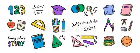 Math Elements Set Formulas And Geometry Cute Study Kit Colorful