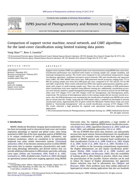2012 Comparison Of Support Vector Machine Neural Network And Cart Algorithms For The Land