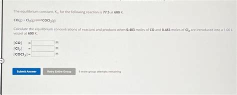 Solved The Equilibrium Constant K6 For The Following Chegg